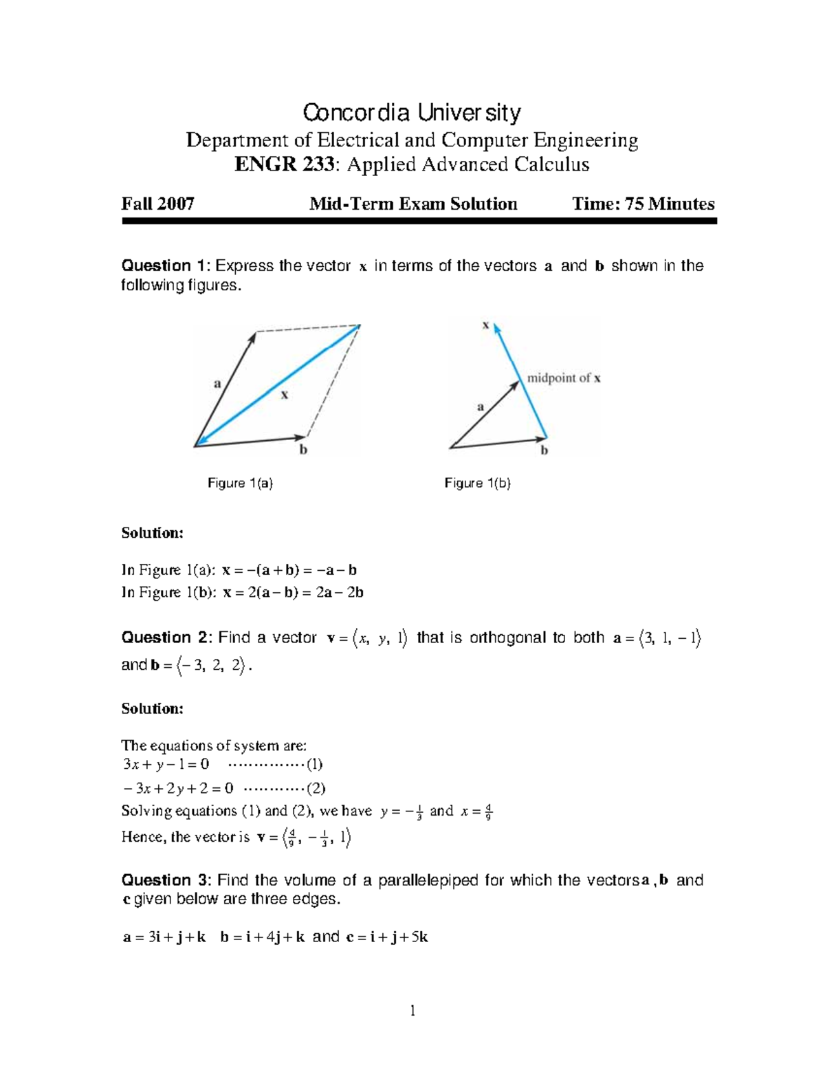 Ex2 - midterm - Concor dia Univer sity Department of Electrical and Computer Engineering ENGR ...