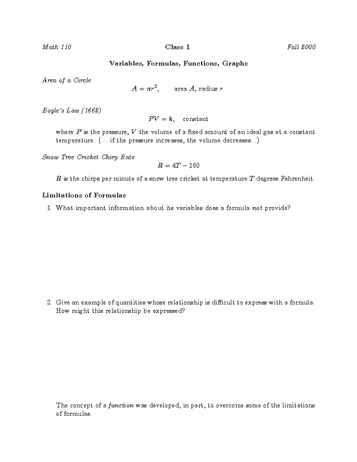 01 Introduction To Computer Science Ma Th 1 10 C La Ss1 Fall2 000 V A R Ia Ble S Fo R M Ula