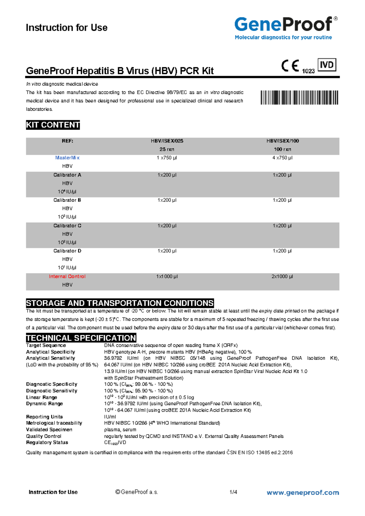 Gene Proof Hepatitis B Virus HBV PCR Kit TA - Instruction for Use ...