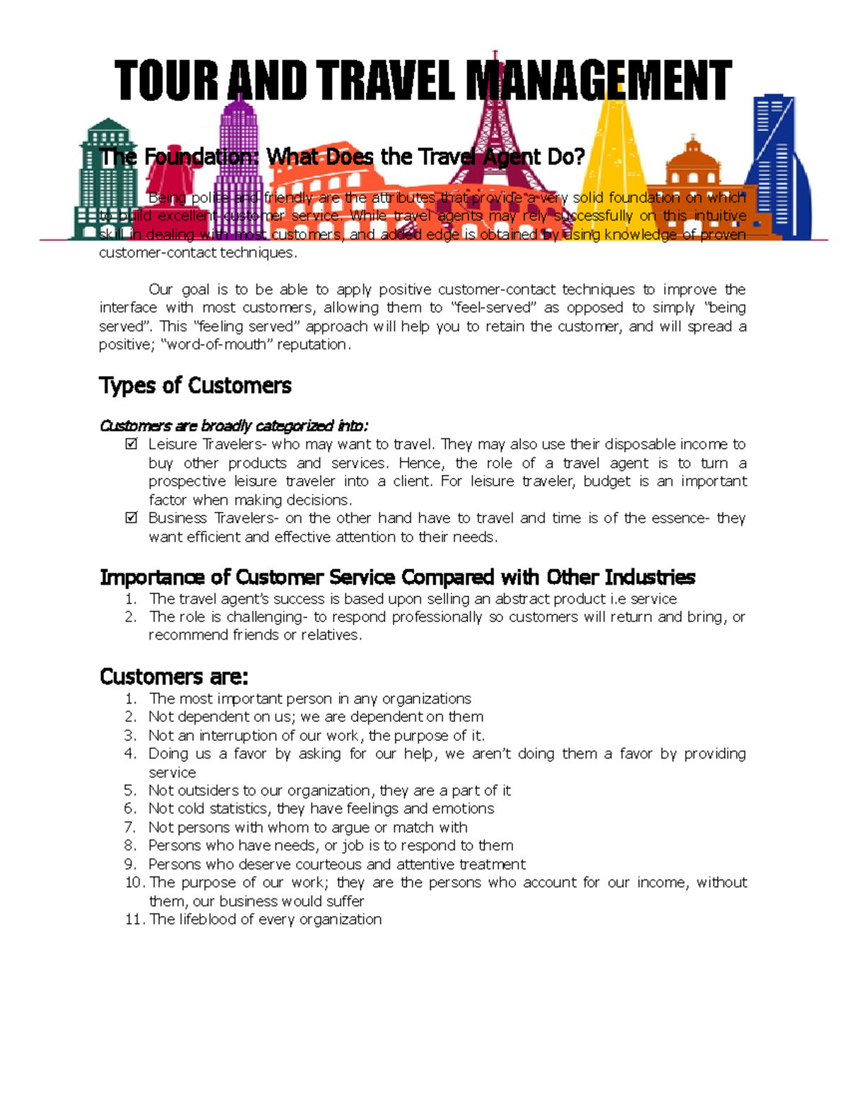 Lecture #1 - sdsads - TOUR AND TRAVEL MANAGEMENT The Foundation: What ...
