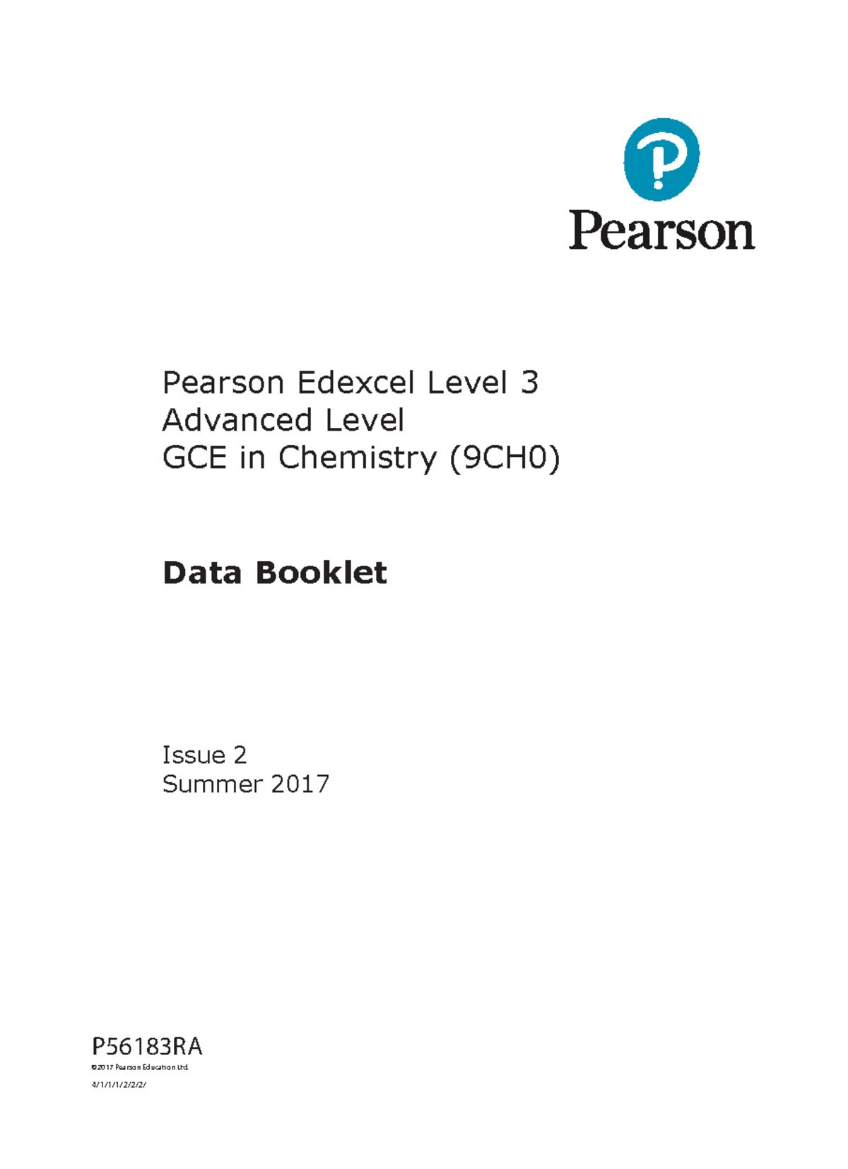 GCE Chemistry Data Booklet ALevel - P56183RA ©2017 Pearson Education ...
