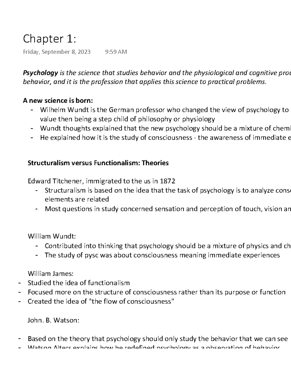 Chapter 1 - Textbook notes - Psychology is the science that studies ...