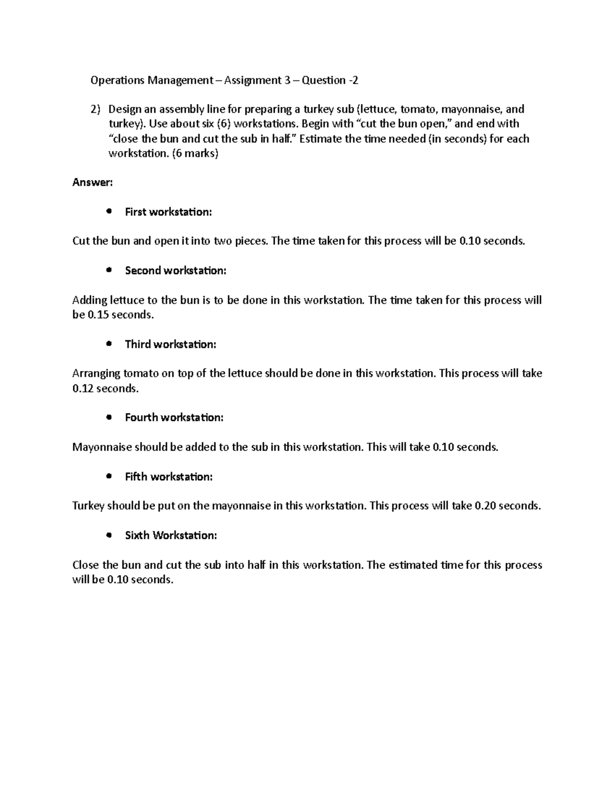 Operations Management- assignment 3 (2 a) - Operations Management – Assignment 3 – Question ...
