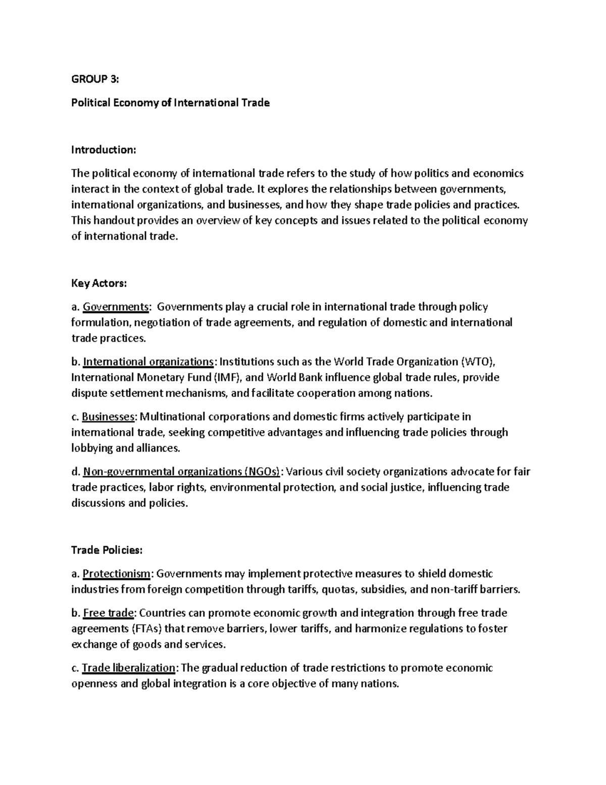 Group 3 Political Economy OF International Trade - GROUP 3: Political ...