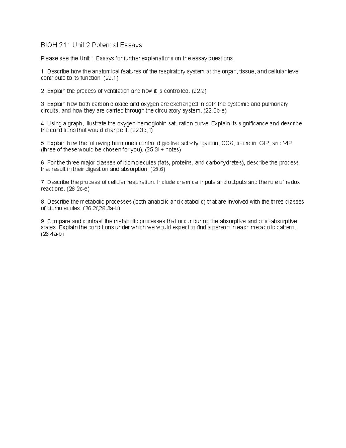 BIOH 211 Unit 2 Potential Essays - BIOH 211 Unit 2 Potential Essays ...