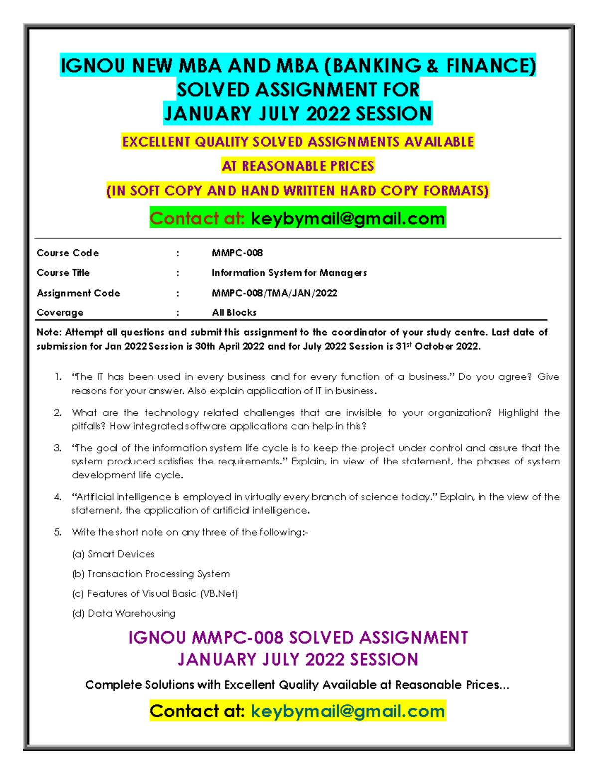 MMPC-008 (JAN-JULY 2022) - IGNOU NEW MBA AND MBA (BANKING & FINANCE) SOLVED ASSIGNMENT FOR - Studocu