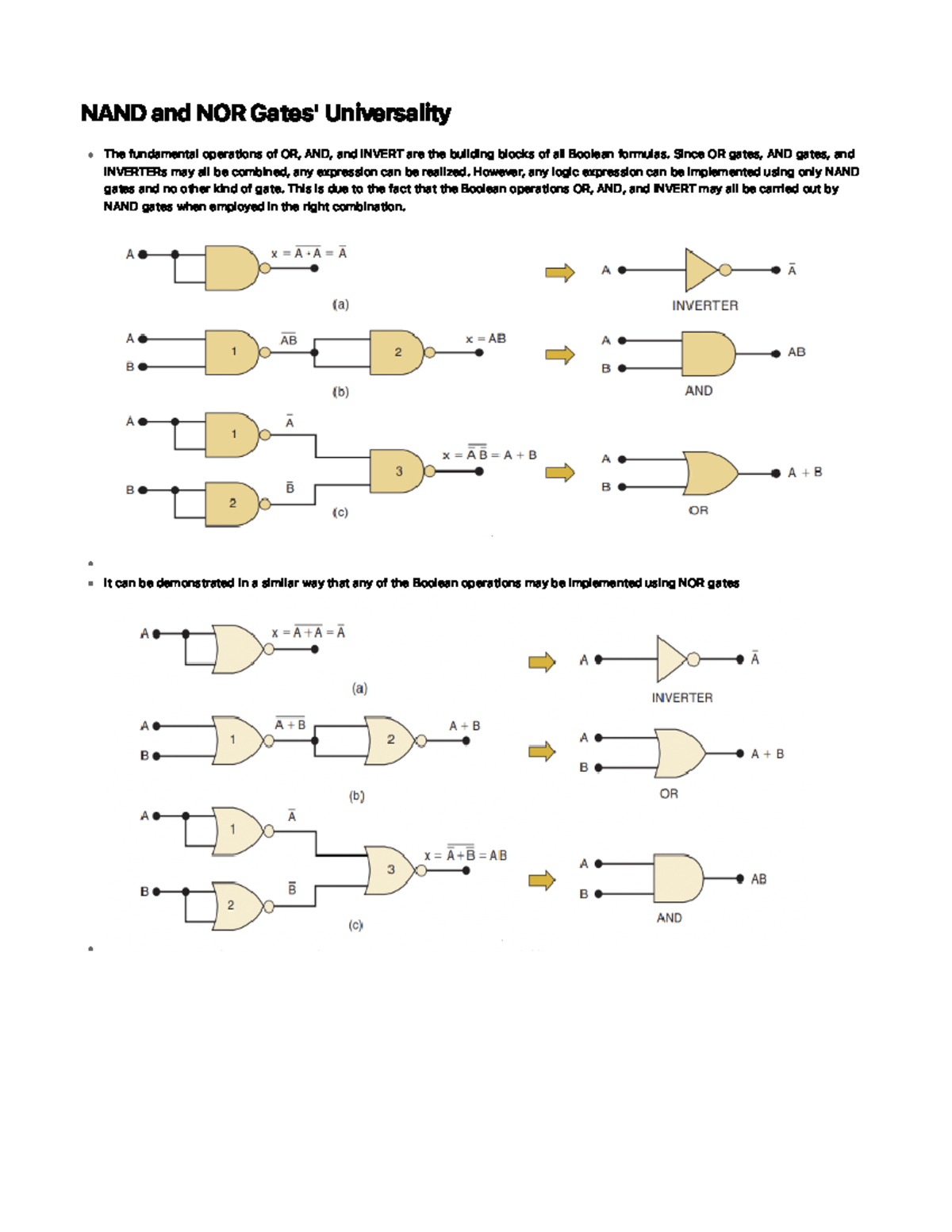 Nand And Nor Gates Universality S I N C E O R G A Te S A N D G A Te S A N D I N V E R T E 1865