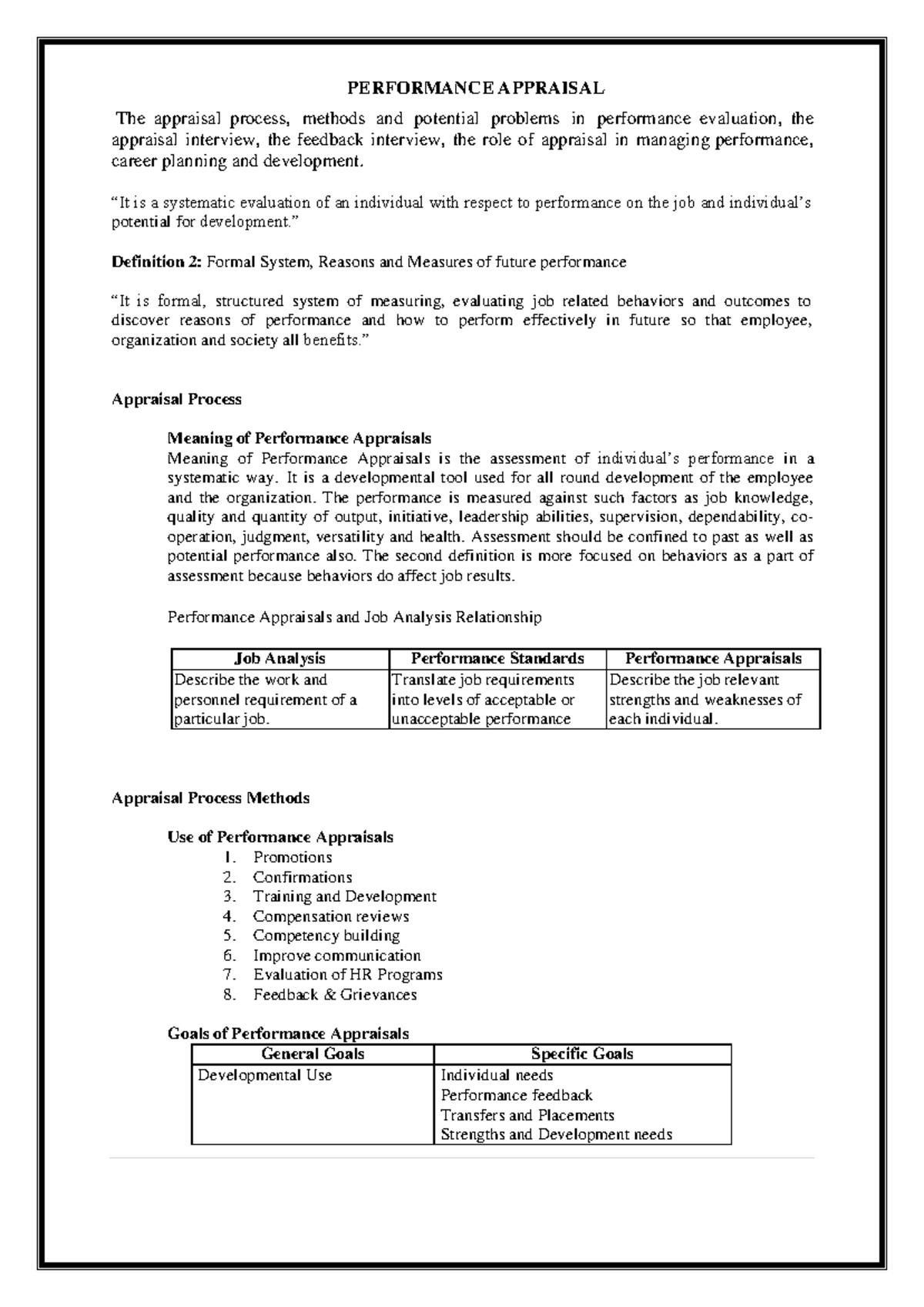 Performance Appraisal - PERFORMANCE APPRAISAL The appraisal process ...