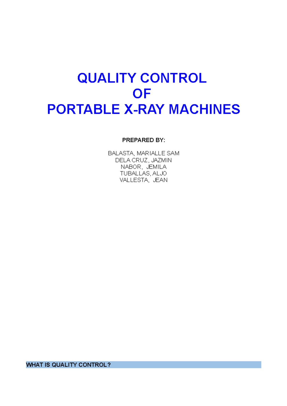 QC OF Portable X RAY Machines - QUALITY CONTROL OF PORTABLE X-RAY ...