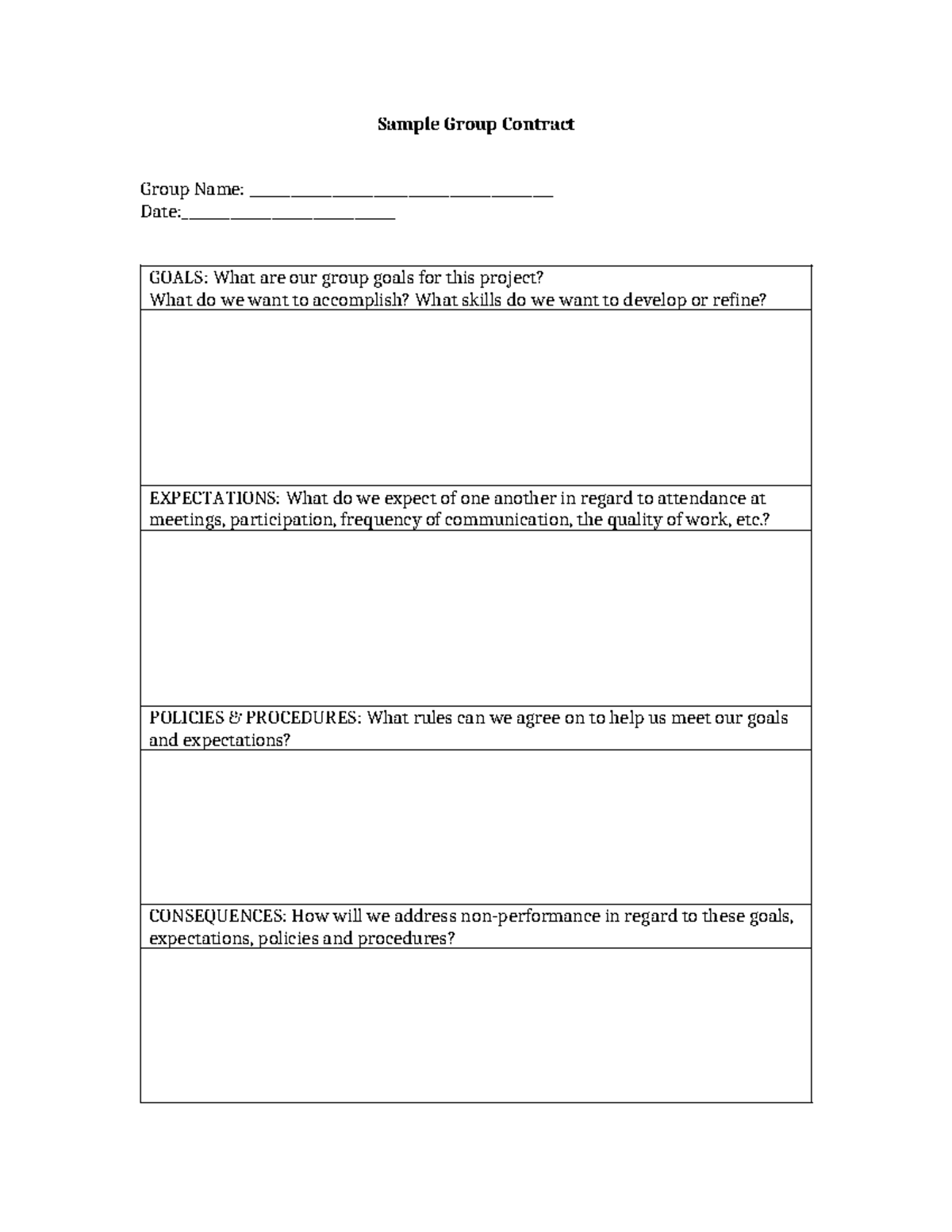 Group contract template 1 - Sample Group Contract Group Name: - Studocu
