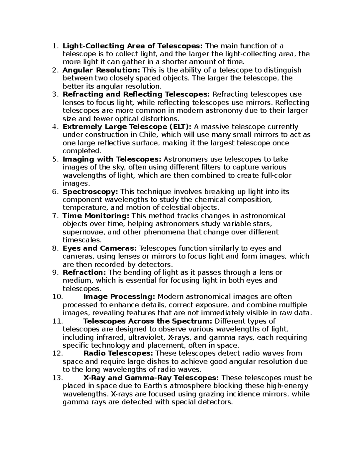 What Have We Learned #6 - Light-Collecting Area of Telescopes: The main ...