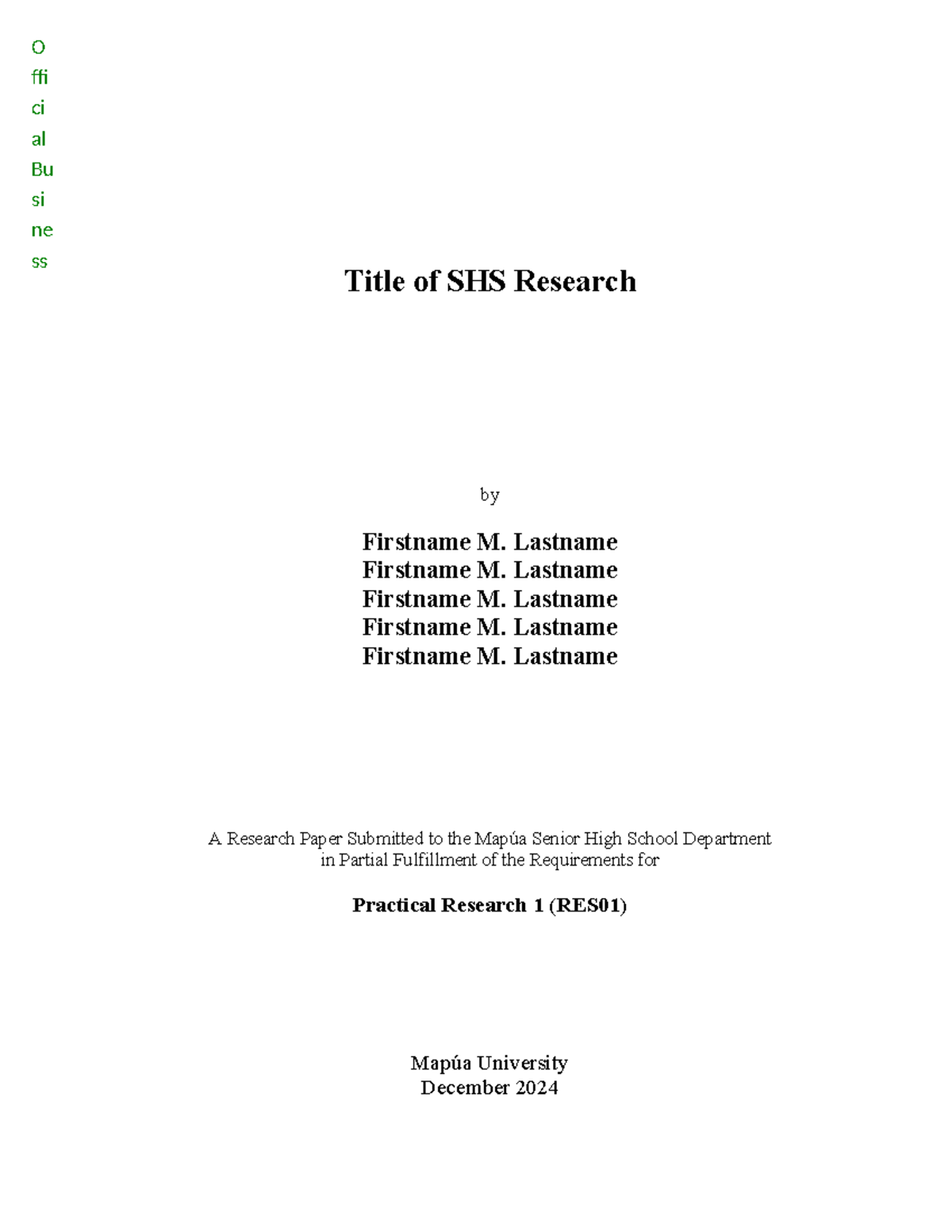 RES01 IMRa D Research Paper Template 1 - ffi ci al Bu si ne ss Title of ...