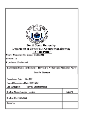 Experiment 04 - Delta-Wye Conversion - ####### DEPARTMENT OF ELECTRICAL & COMPUTER ENGINEERING ...