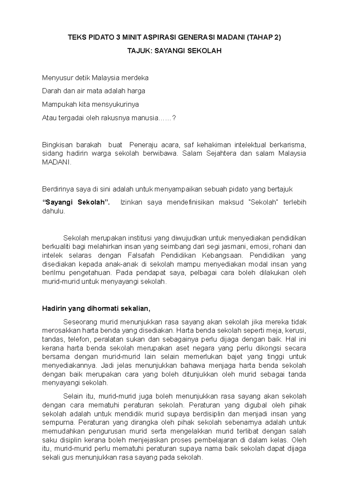 TEKS Pidato 3 Minit Aspirasi Generasi Madani - TEKS PIDATO 3 MINIT ASPIRASI GENERASI MADANI ...