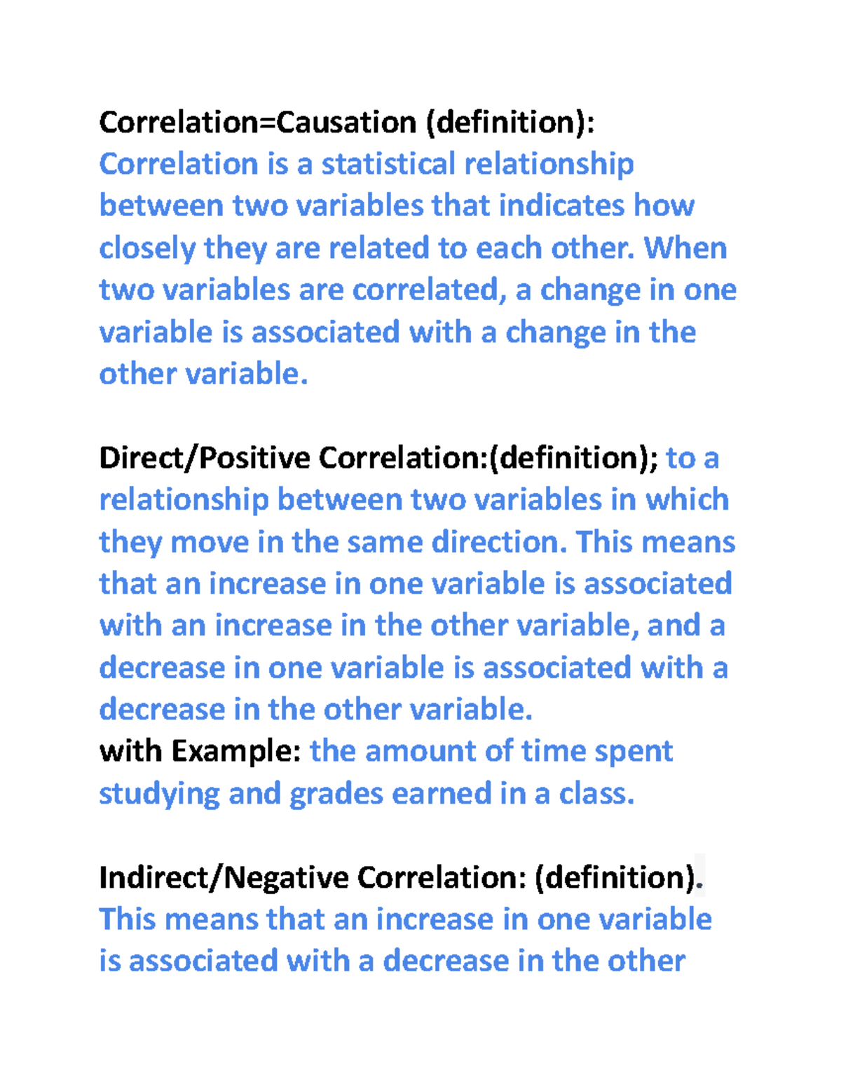 CHAP 1 review pt3 - Correlation=Causation (definition): Correlation is ...