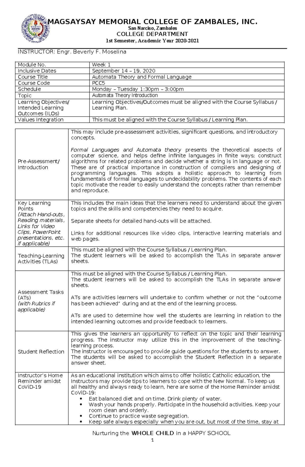 Module-Format Instructors-PCC5-week1-BSCS3-2 - San Narciso, Zambales ...