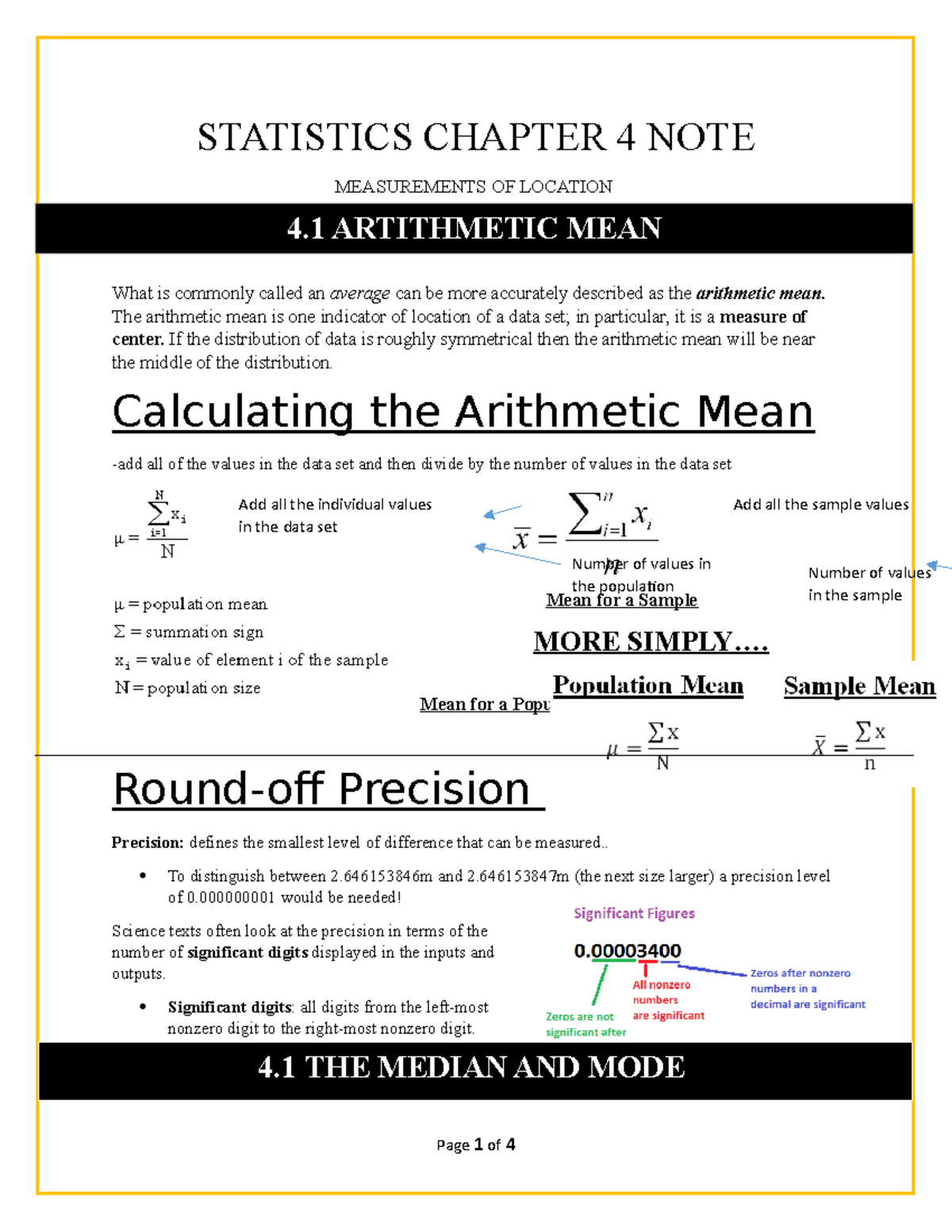 Statistics Chapter 4 Note - STATISTICS CHAPTER 4 NOTE MEASUREMENTS OF ...