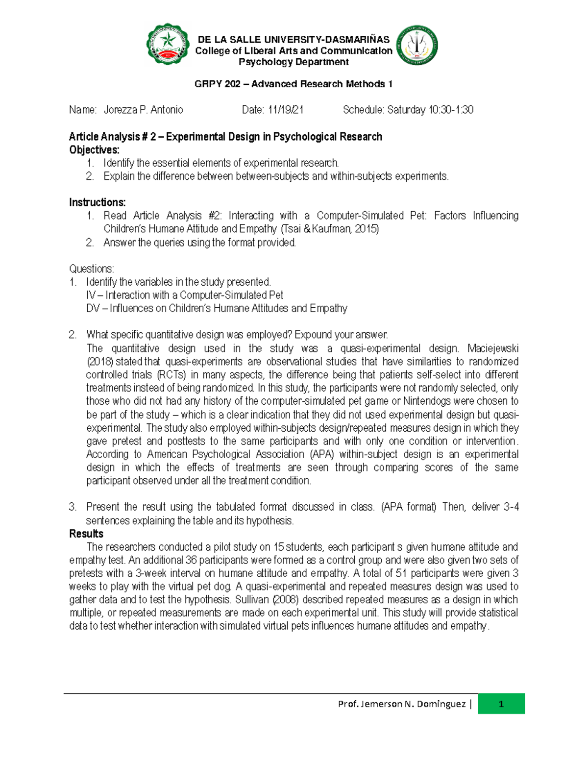 Article Analysis Essay - College of Liberal Arts and Communication ...