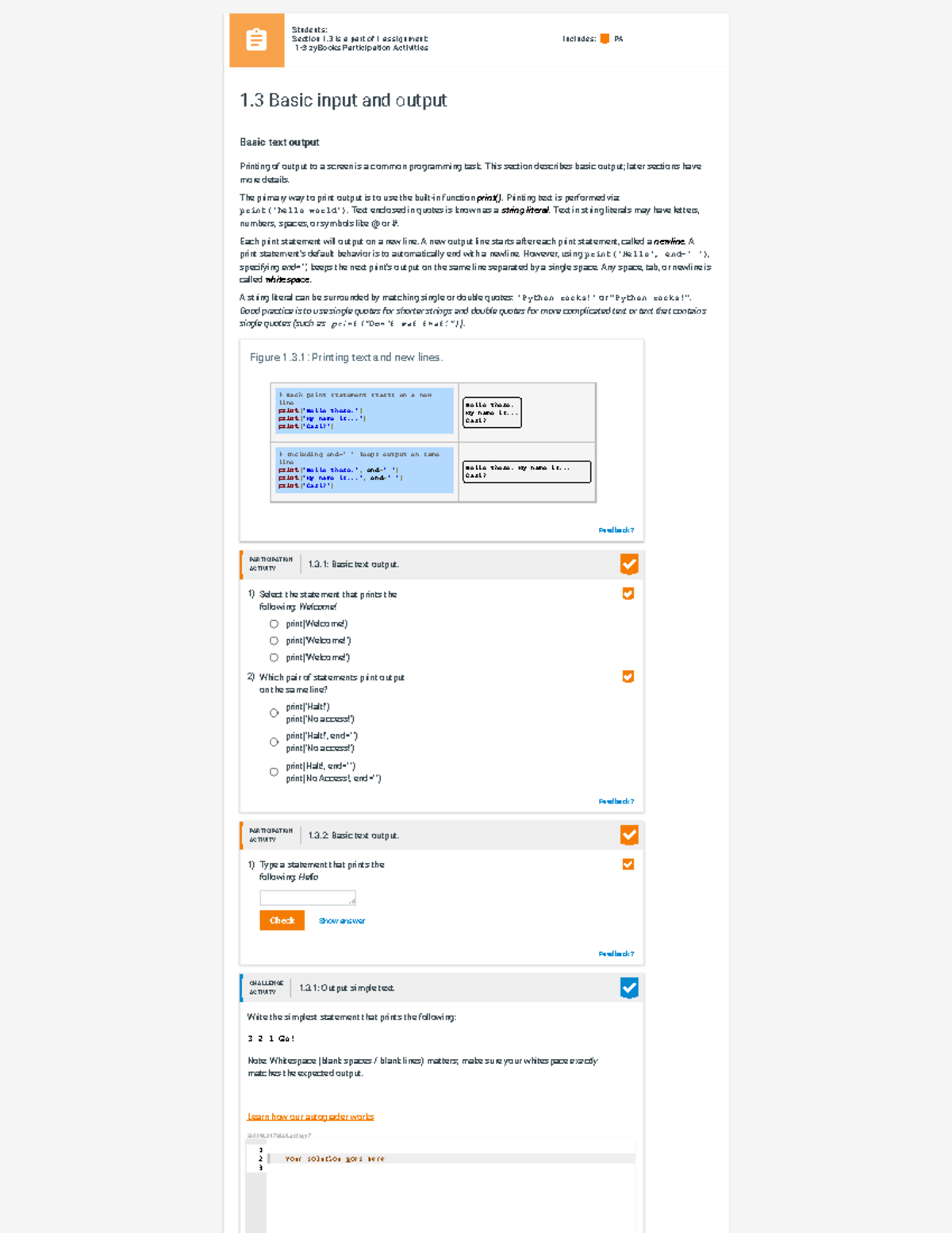 Section 1.3 - IT 140 Introduction to Scripting zy Books - Students: Section 1. 3 is a part of 1 ...