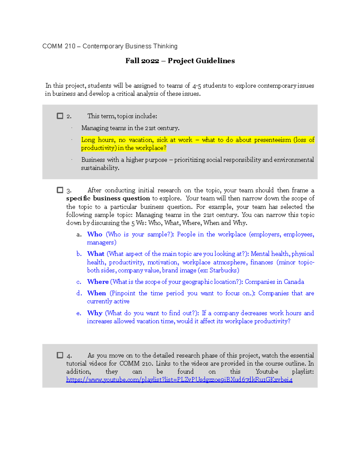 COMM 210 Project - COMM 210 – Contemporary Business Thinking Fall 2022 – Project Guidelines In ...