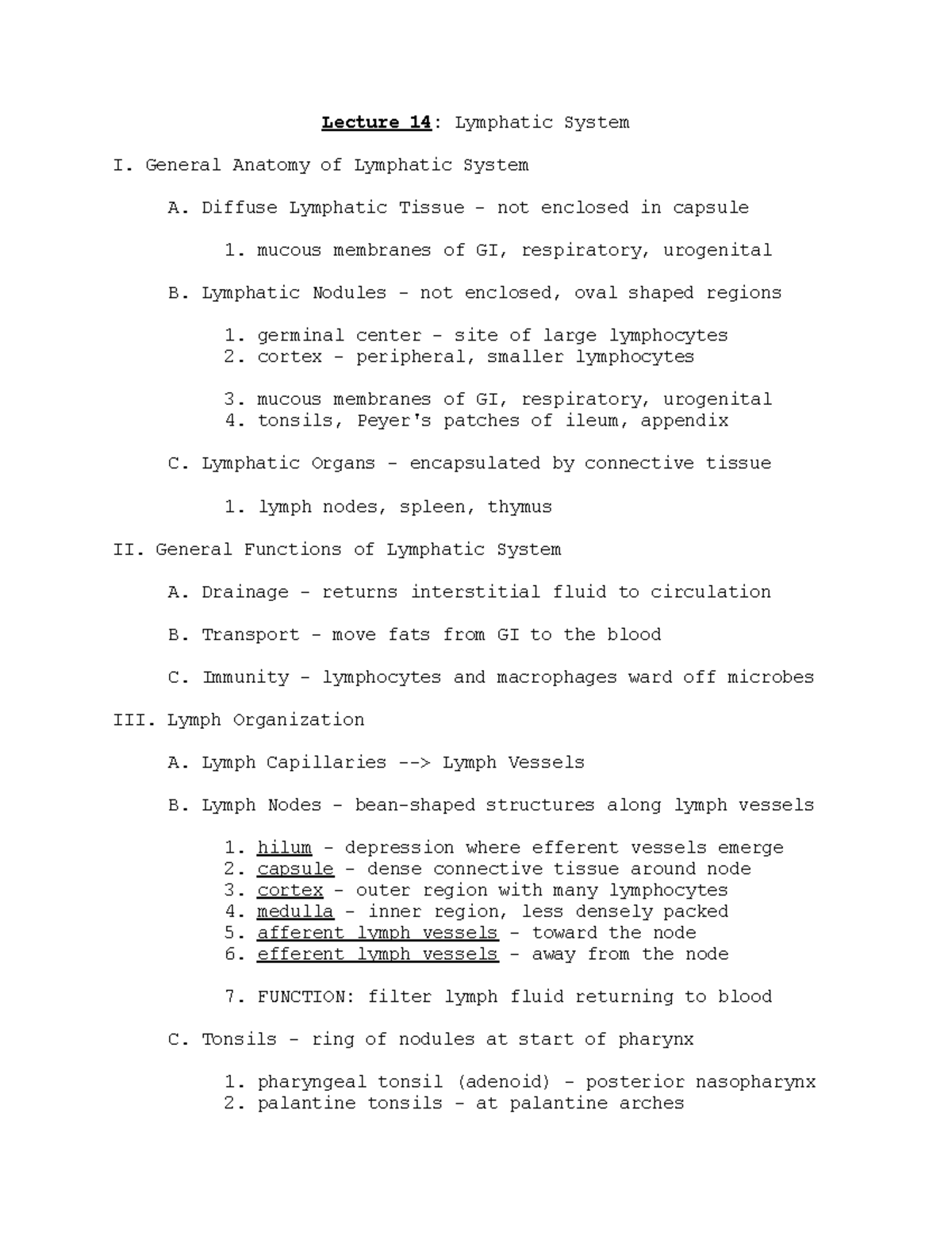 LECT14 - Immunology - Lecture 14 : Lymphatic System I. General Anatomy ...
