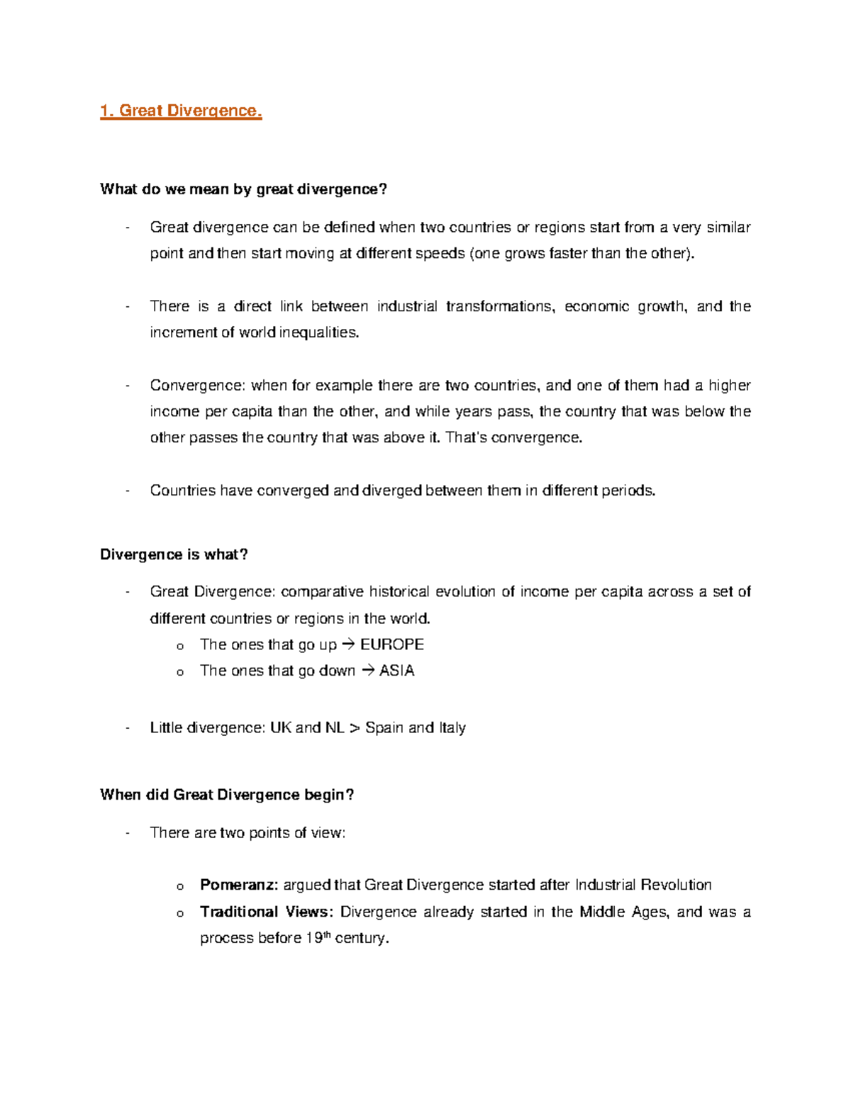 Historia DE LA Economia - 1. Great Divergence. What do we mean by great ...