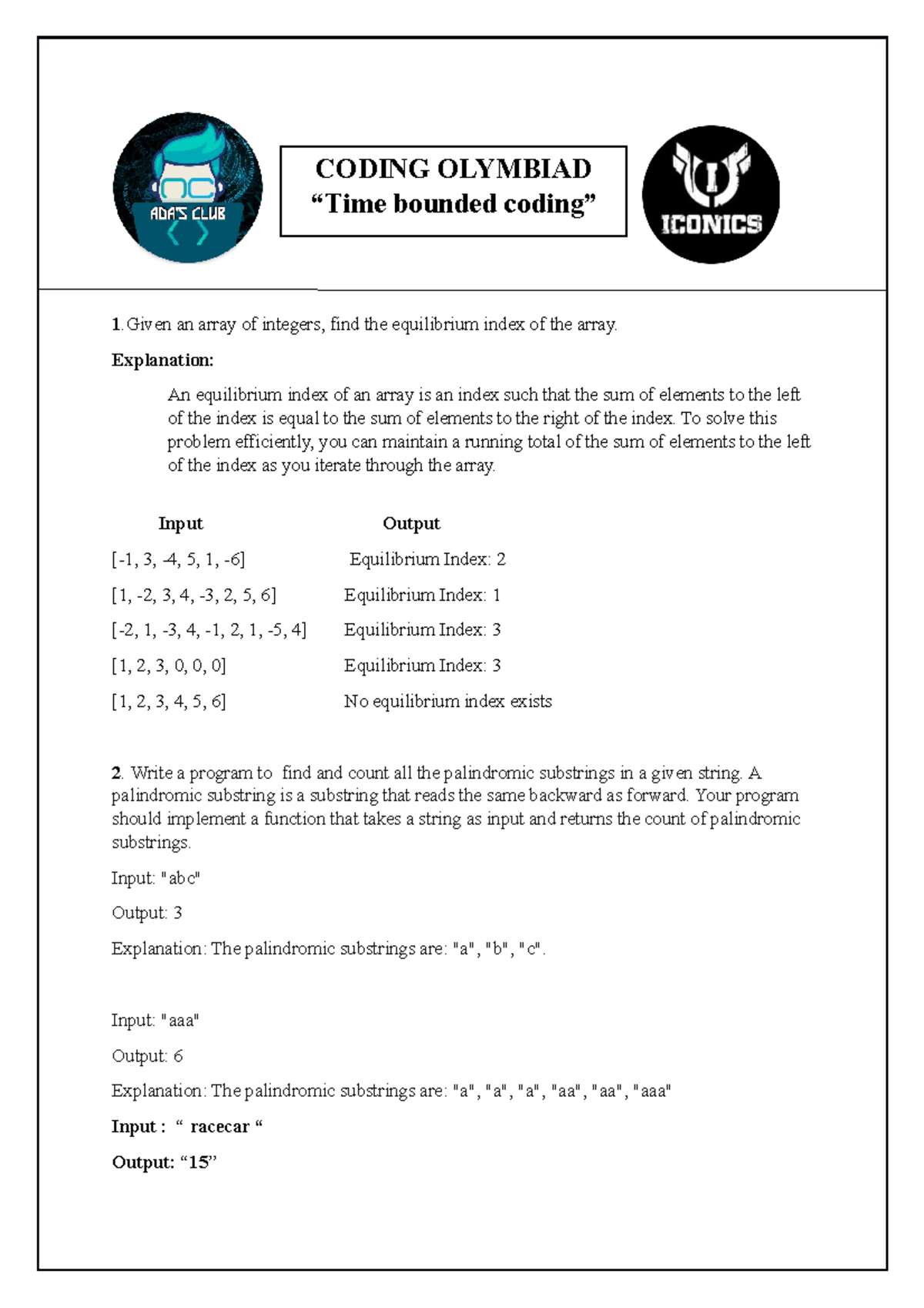 Co2 - 1 .Given an array of integers, find the equilibrium index of the ...