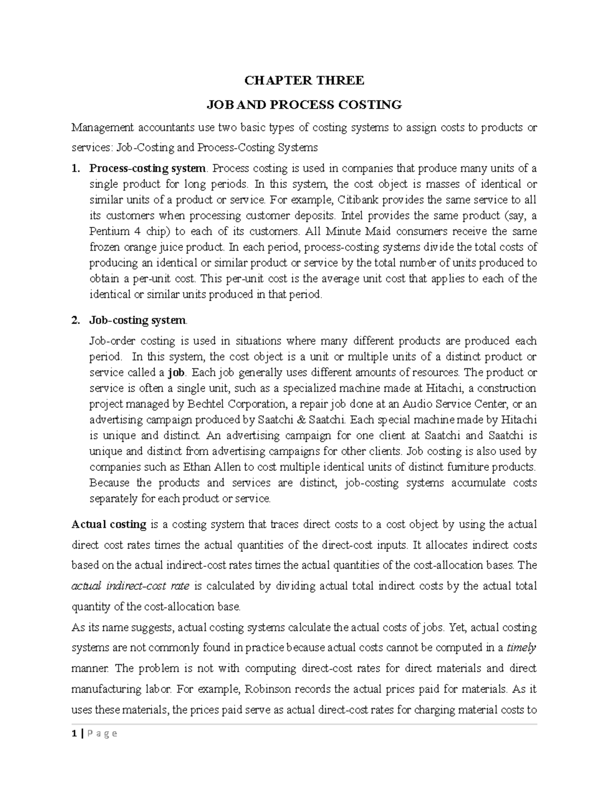 Chapter 3 part I - Cost I - CHAPTER THREE JOB AND PROCESS COSTING ...