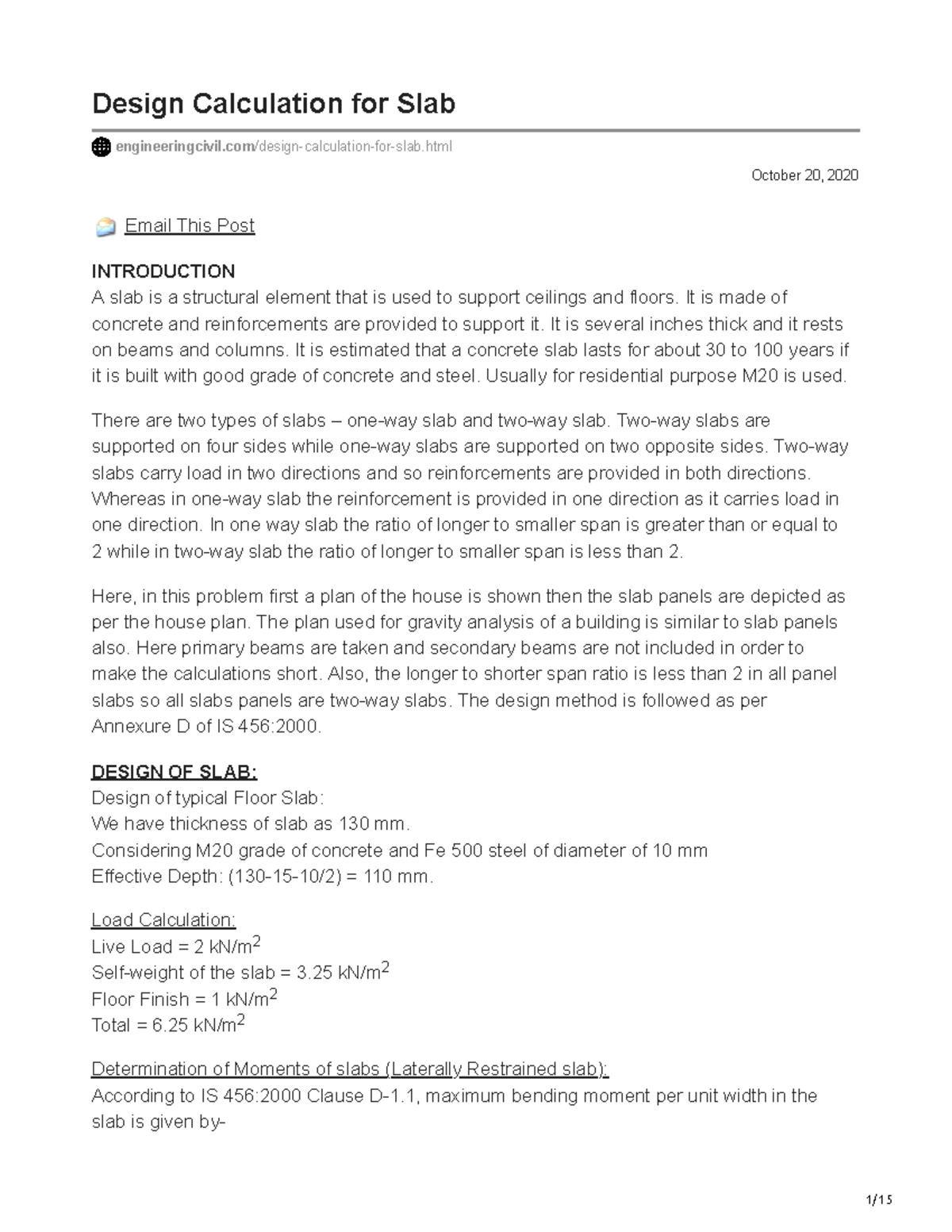 Engineeringcivil.com-Design Calculation for Slab - October 20, 2020 ...