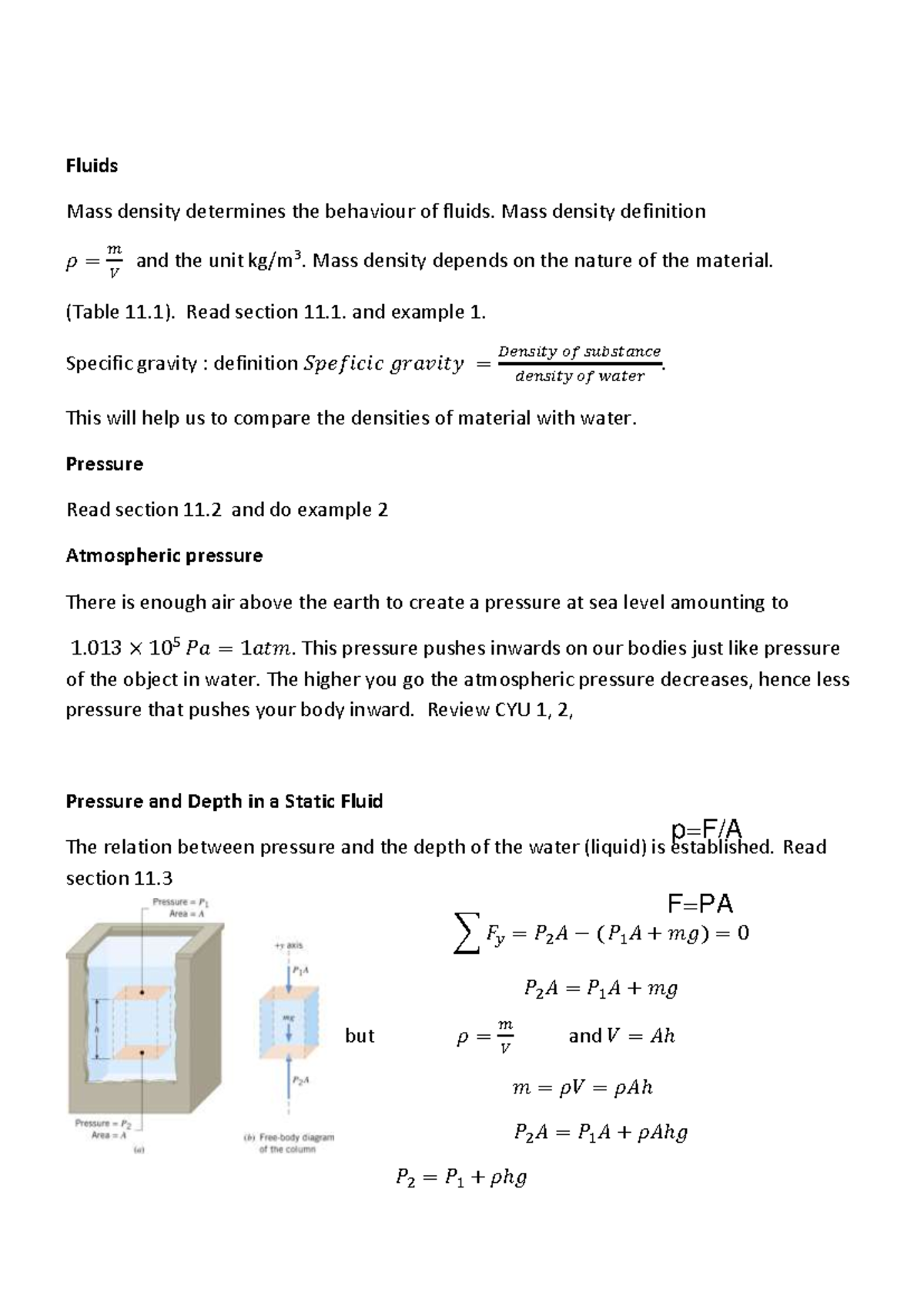 Fluids.pdf - physics note - Fluids Mass density determines the ...
