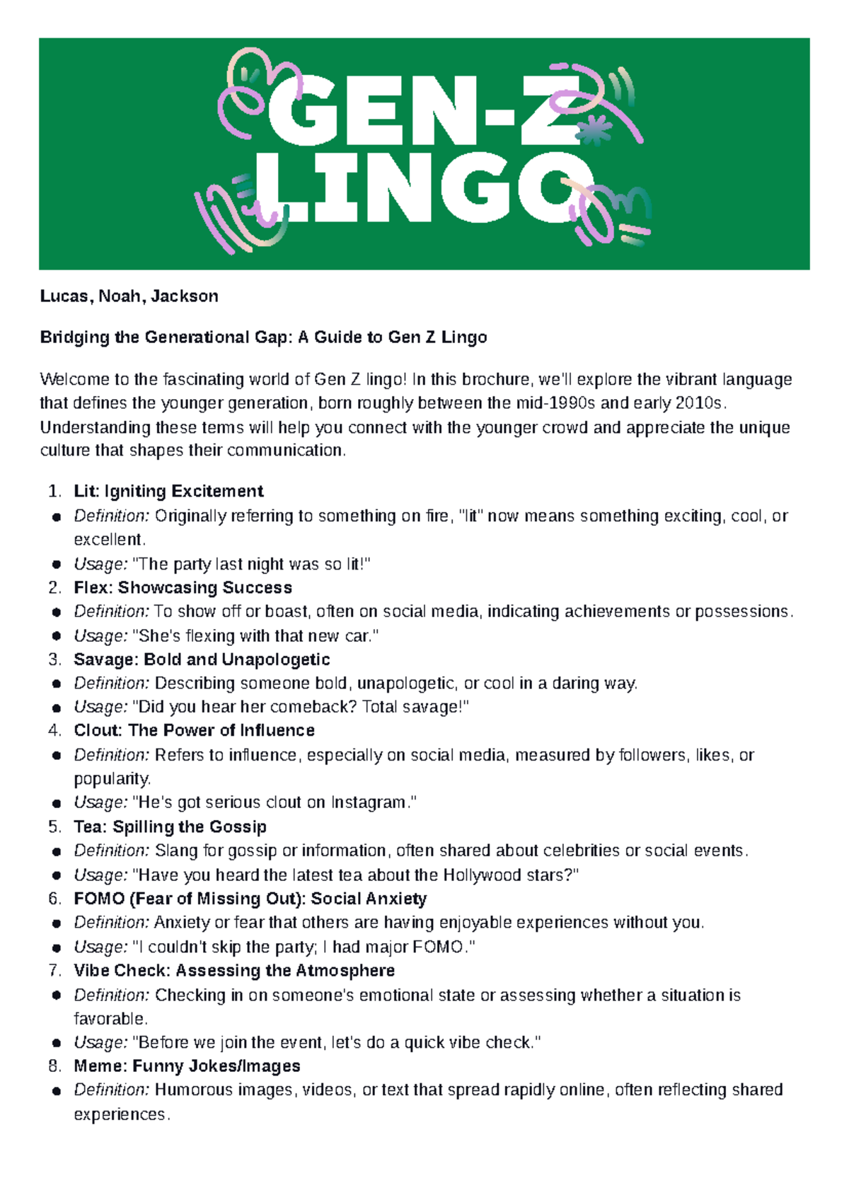 Bridging the Generational Gap A Guide to Gen Z Lingo - Lucas, Noah ...