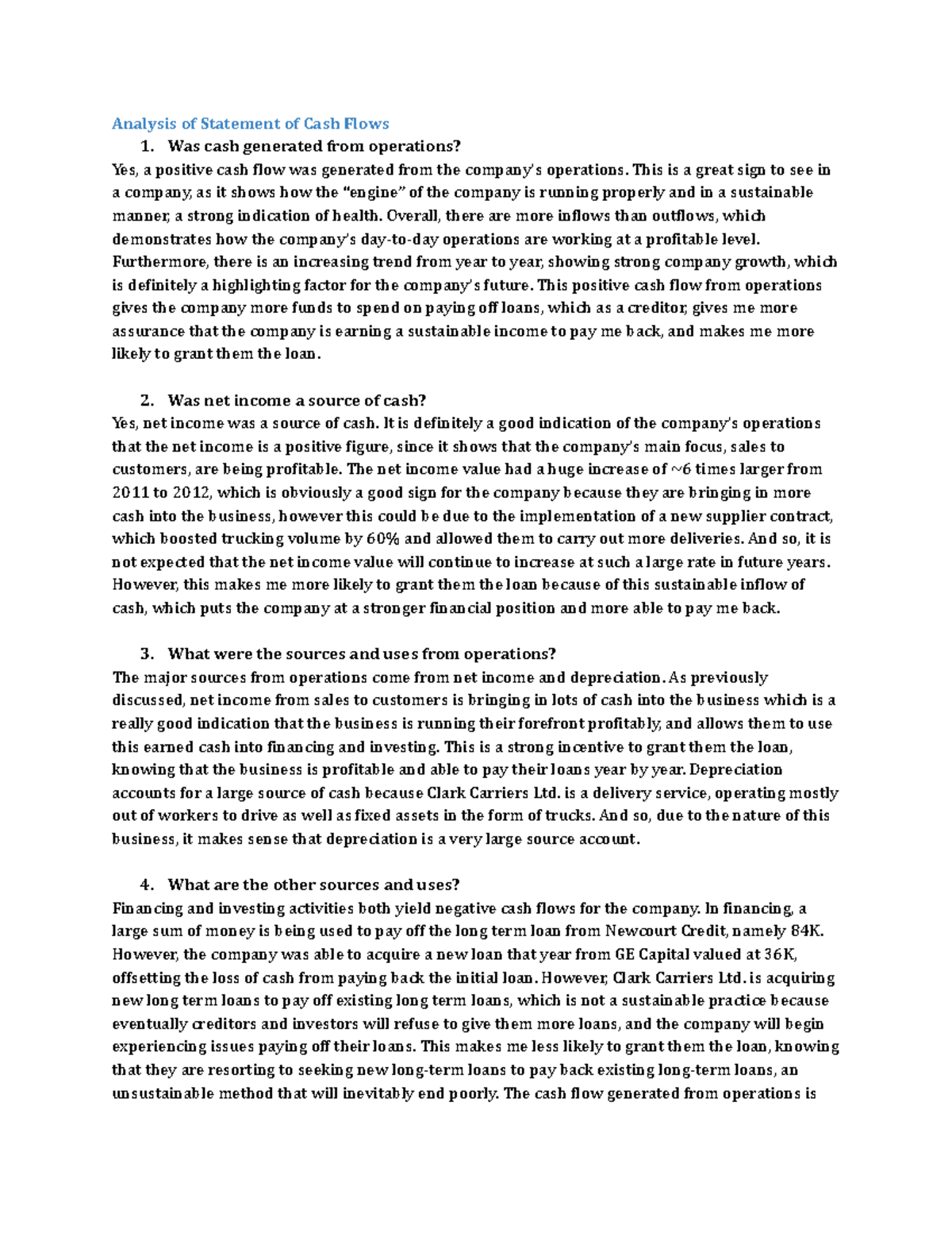 BUS1220 - Case Study - GE Capital Case - 2019 - Analysis of Statement ...