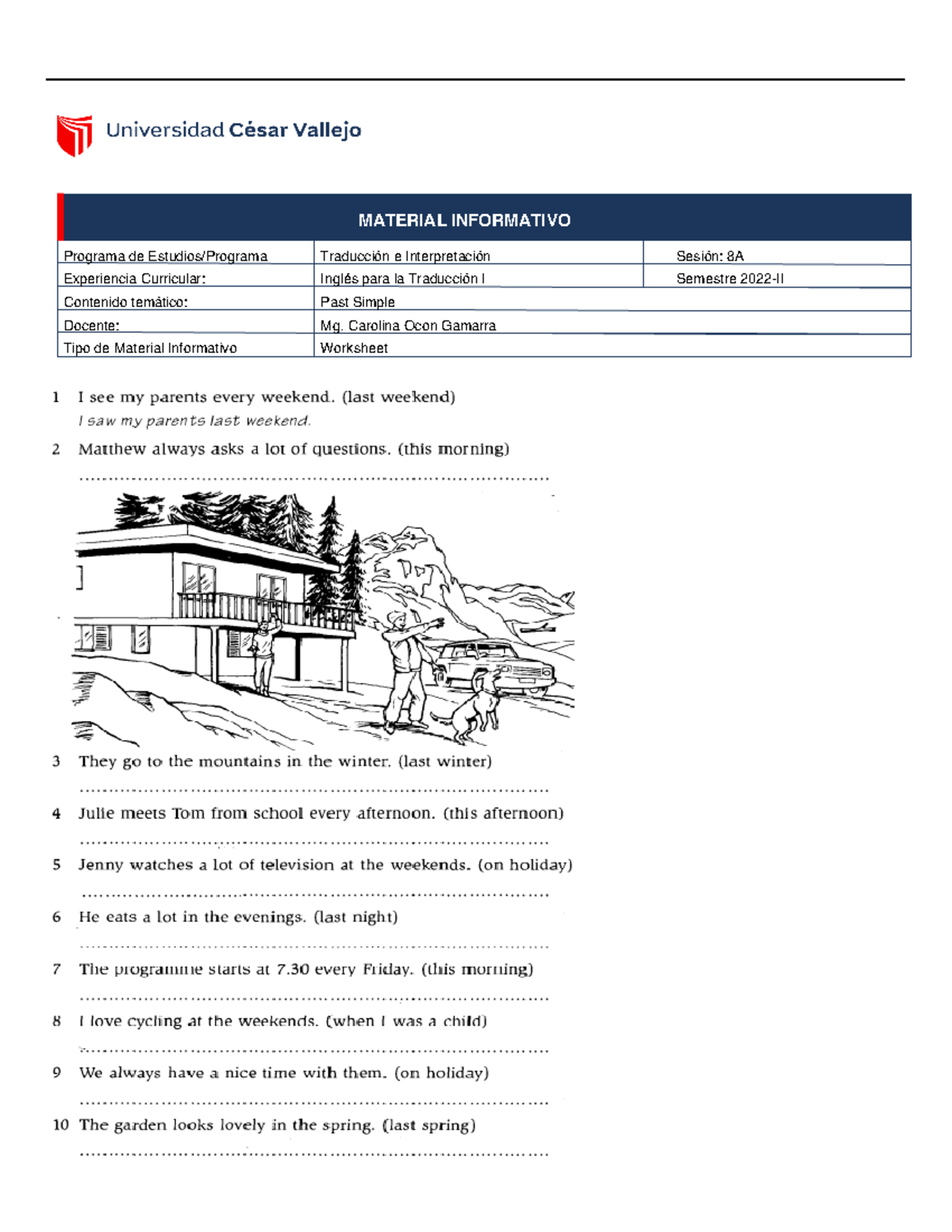 PAST Simple 8B - Es una práctica para que puede ser usada como una guía ...