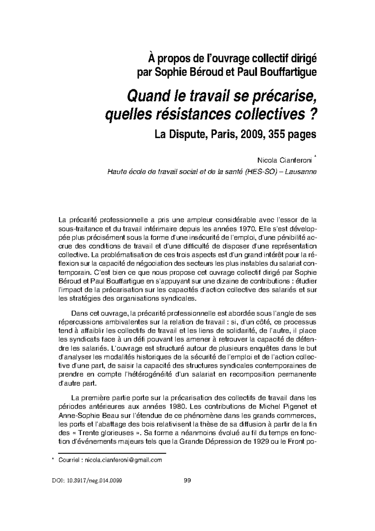 Quand le travail se précarise,résistences collectives - 99 À propos de ...