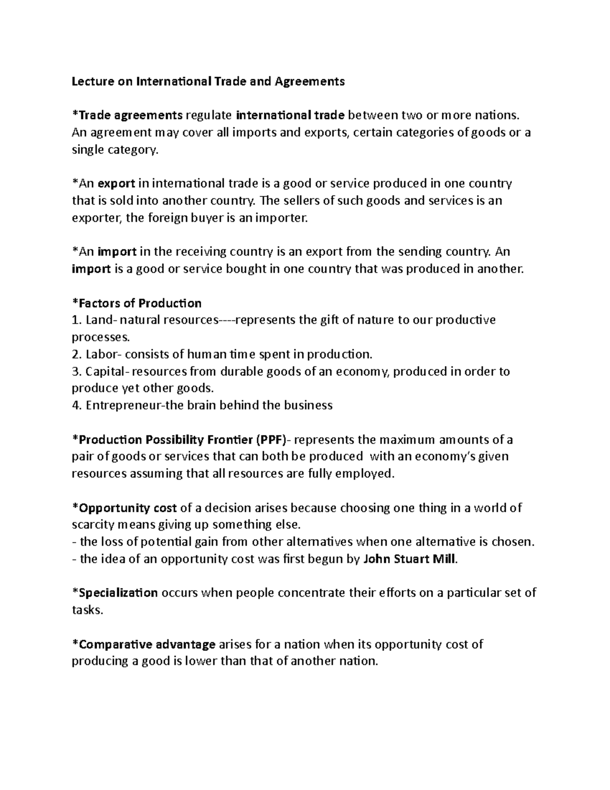 Lecture on International Trade and Agreements - An agreement may cover ...