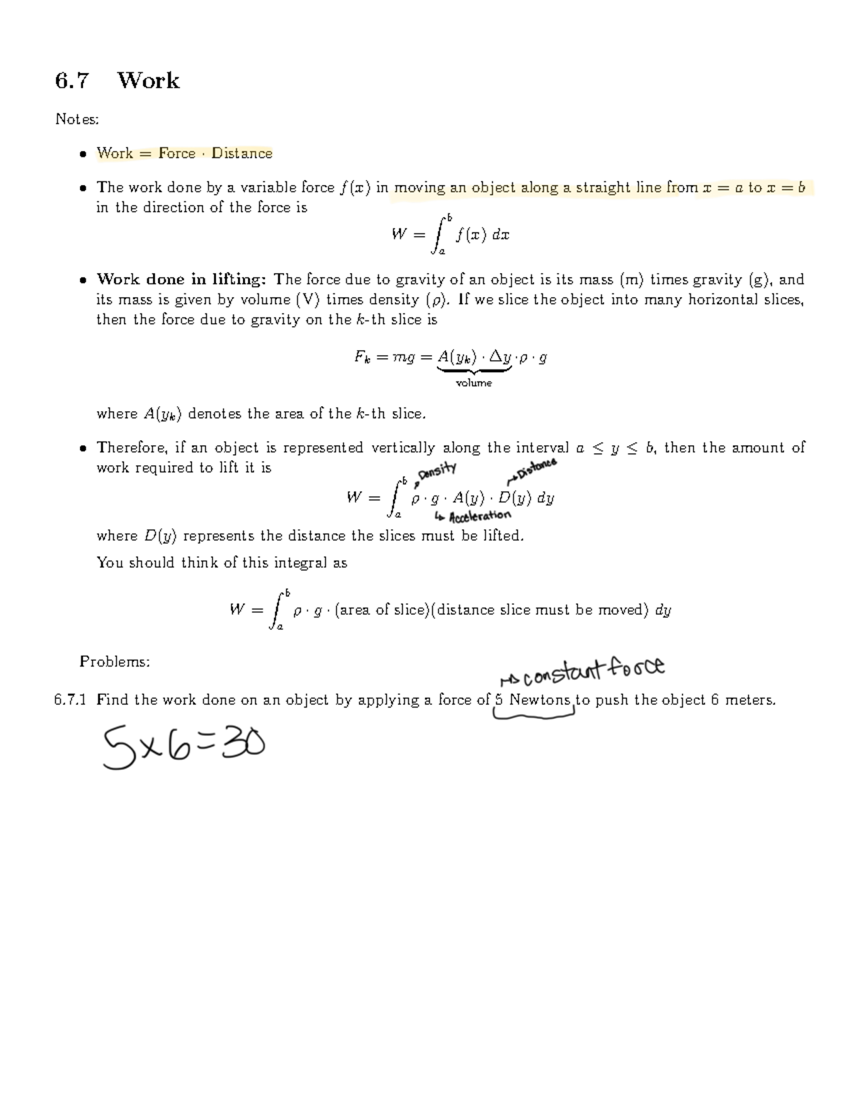 6.7 work - Course Work on how to calculate work which is force times ...