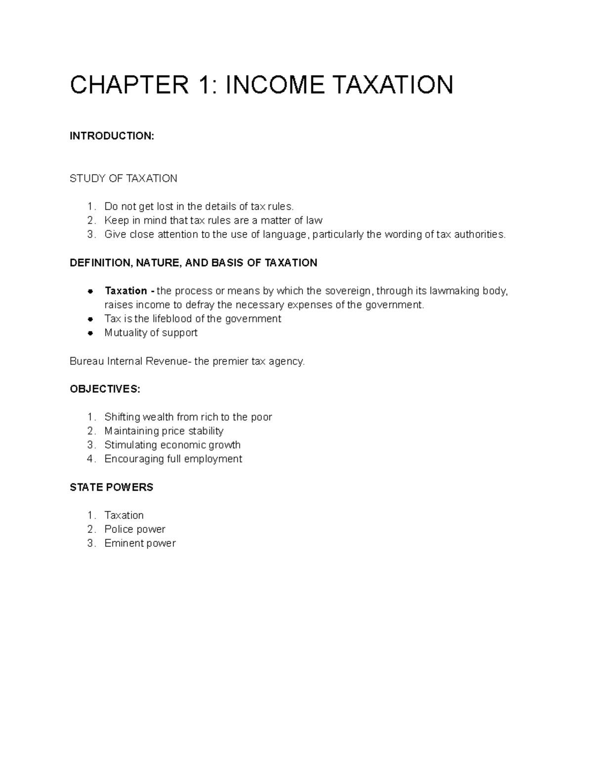 Income TAX Notes - introduction on inc tax - CHAPTER 1: INCOME TAXATION ...