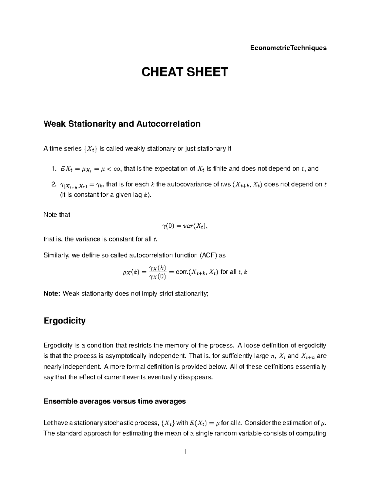 Cheat Sheet Parcial - EconometricTechniques CHEAT SHEET Weak ...