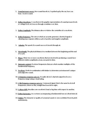 Basic studio techniques class , sound and hearing assignment - Define ...
