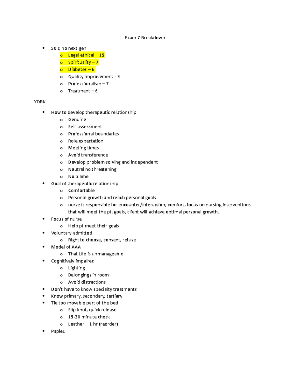 Exam 7 Breakdown - Nursing Notes - Exam 7 Breakdown 50 q no next gen o ...