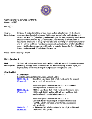 Math Grade 1 Curriculum Map - Curriculum Map: Math 1 Course: MATH 1 ...