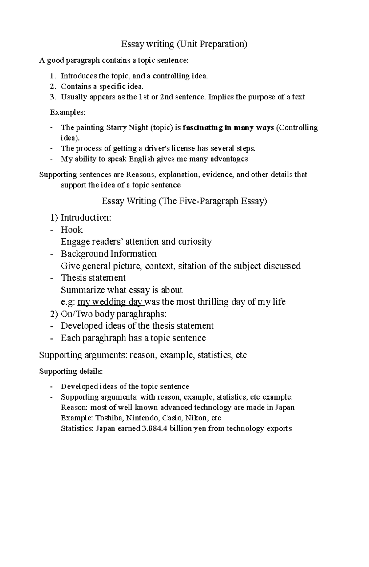 Essay writing 1 - Resume - Essay writing (Unit Preparation) A good ...