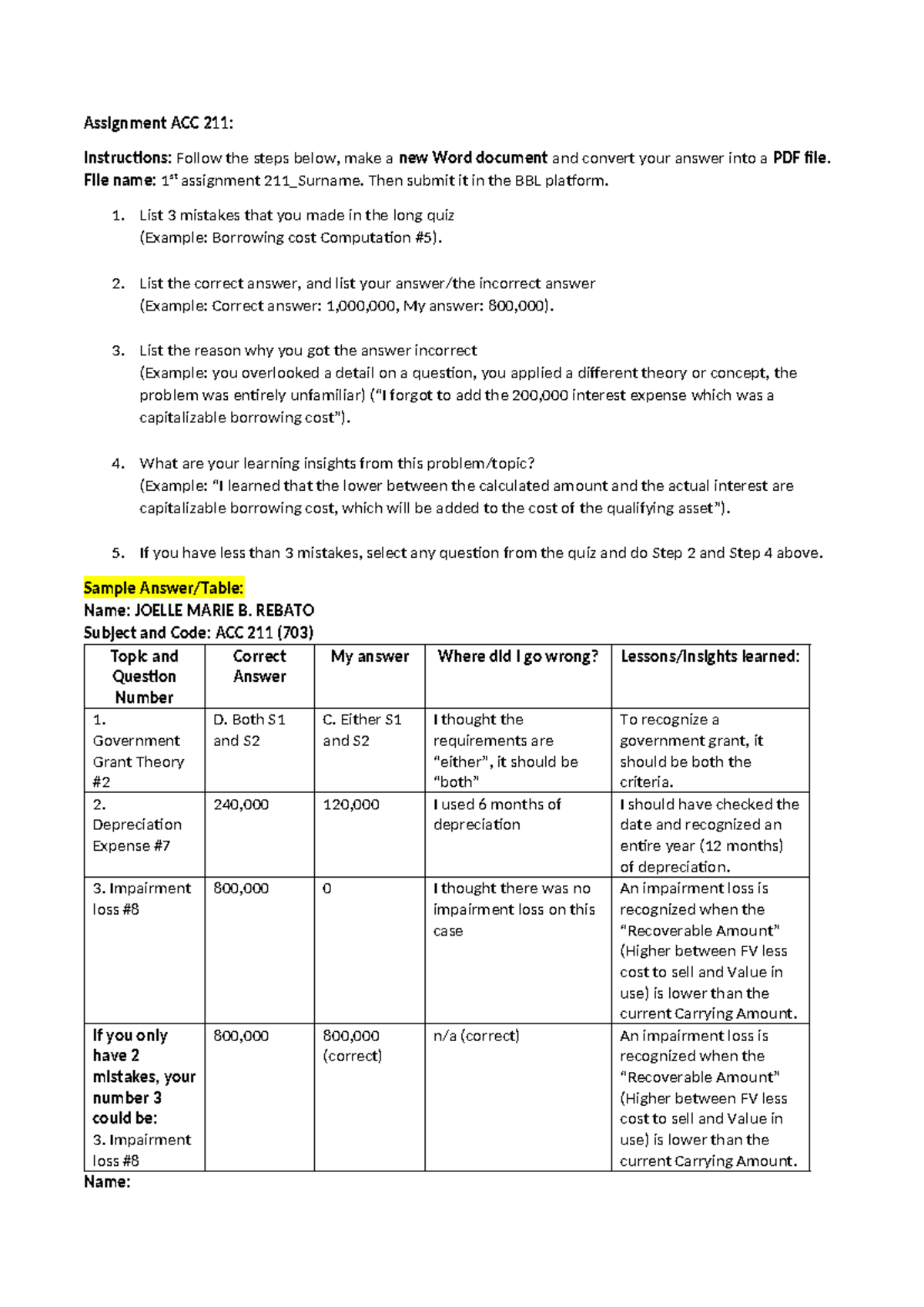 1st Assignment ACC 211 Surname - Assignment ACC 211: Instructions: Follow the steps below, make ...