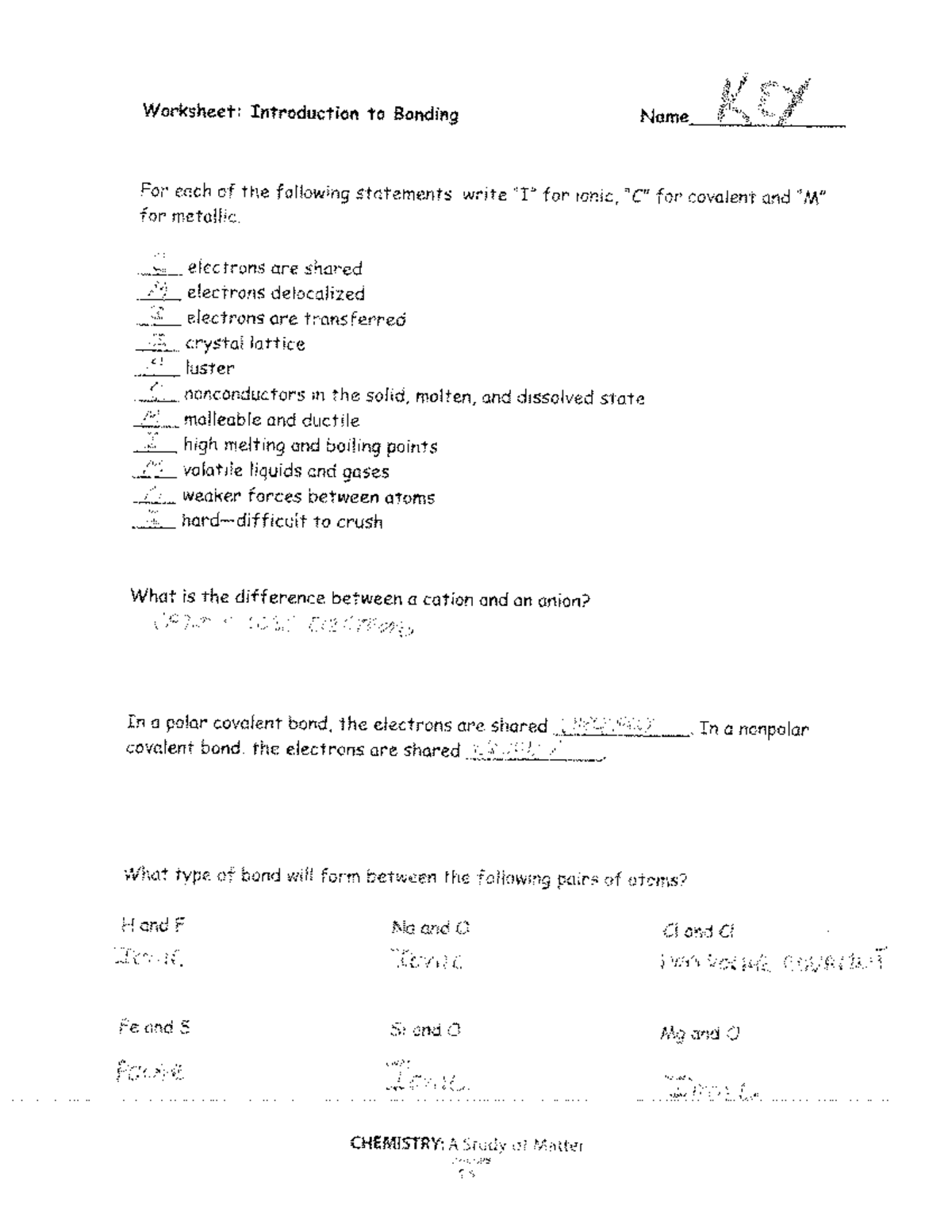 Bonding-worksheet-answers - Worksheet: Introduction to Bonding Name For ...