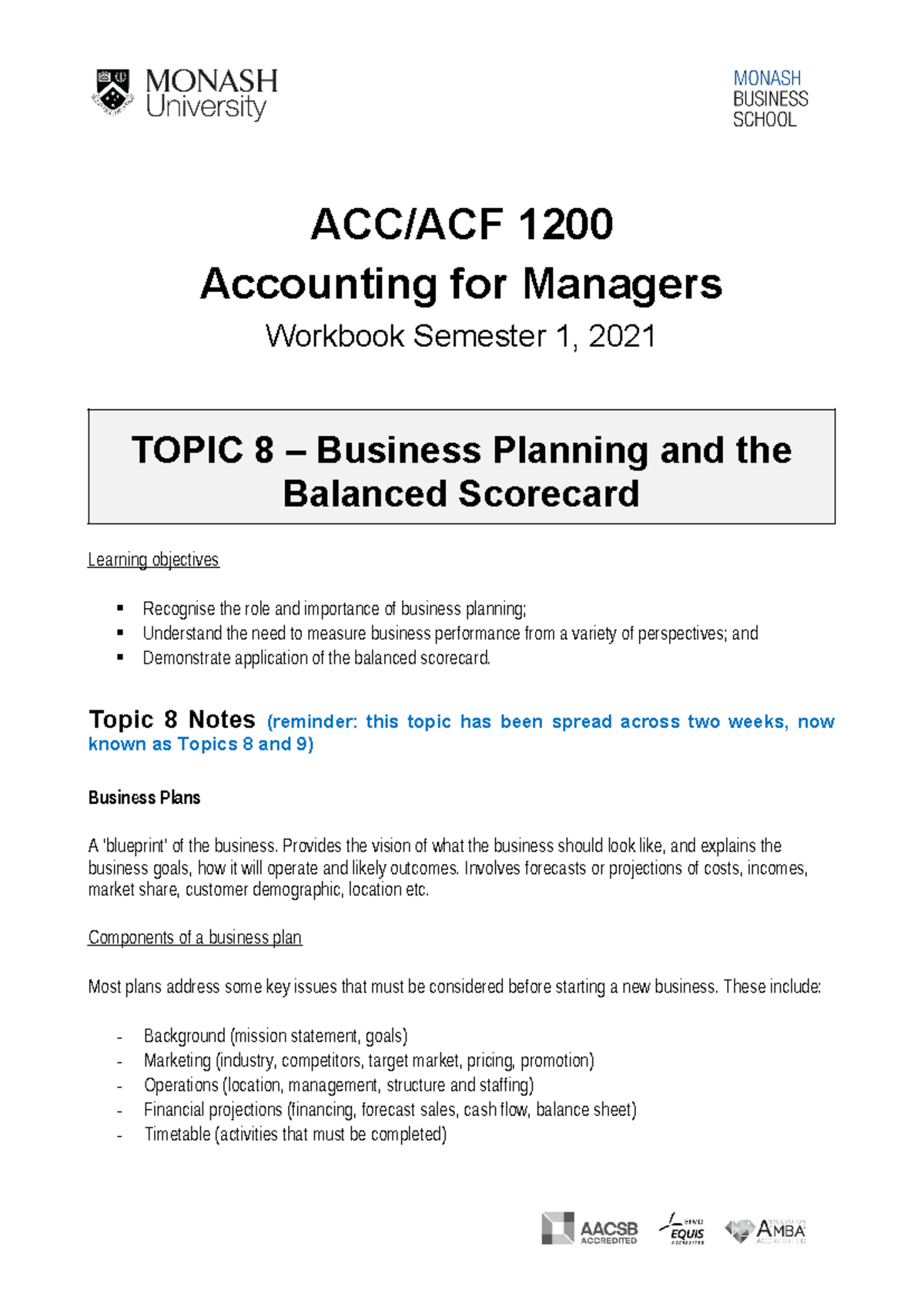 ACC ACF1200 Workbook Topic 8 - ACC/ACF 1200 Accounting for Managers ...