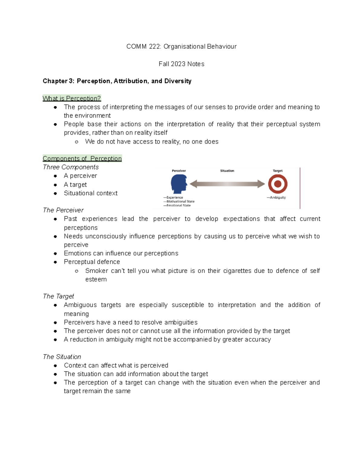 Comm 222 Notes Ch. 1-5 - COMM 222: Organisational Behaviour Fall 2023 ...