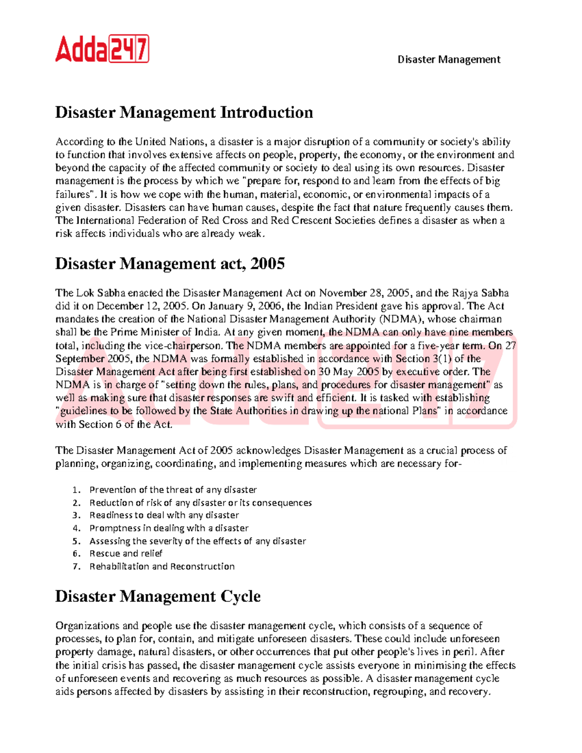 Disaster-Management - Disaster Management Introduction According to the ...