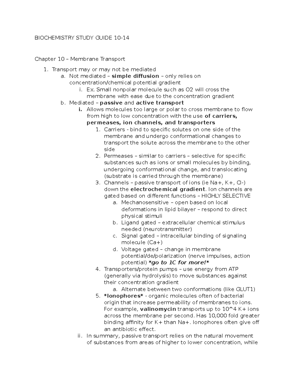 Biochem study guide 10-14 - BIOCHEMISTRY STUDY GUIDE 10- Chapter 10 ...