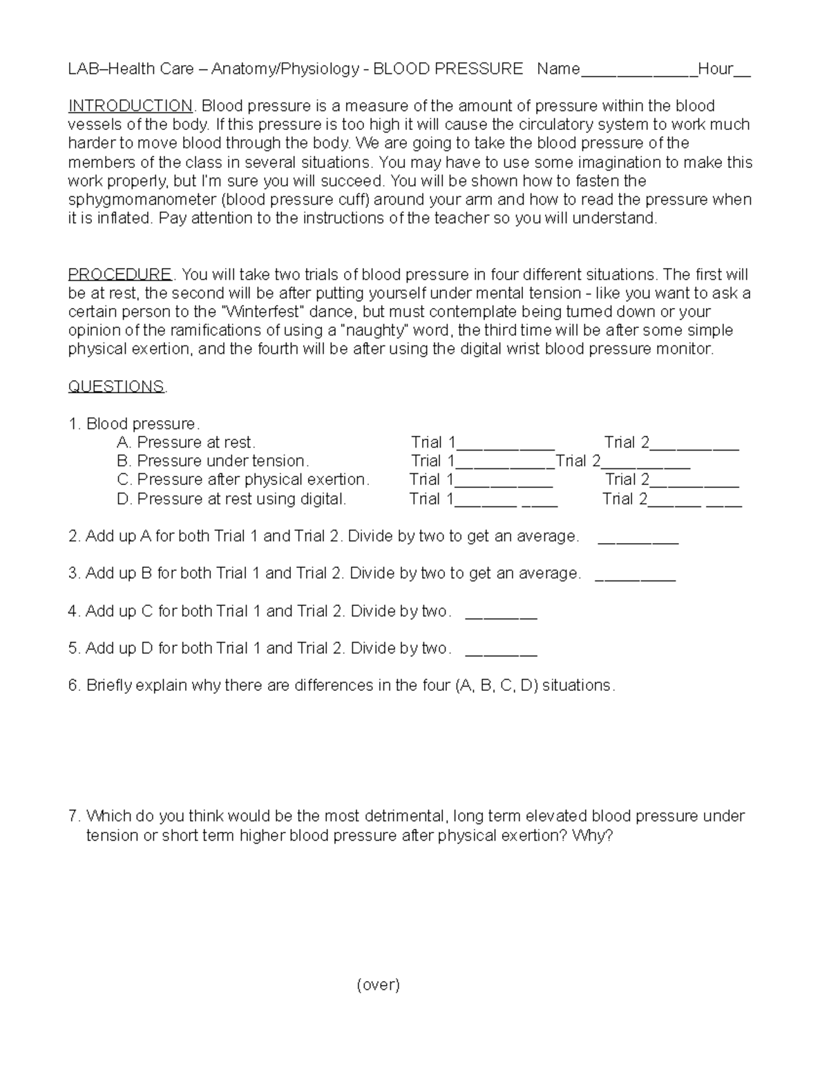 Bld prss 14-15 - Notes on blood pressure - LAB–Health Care – Anatomy ...