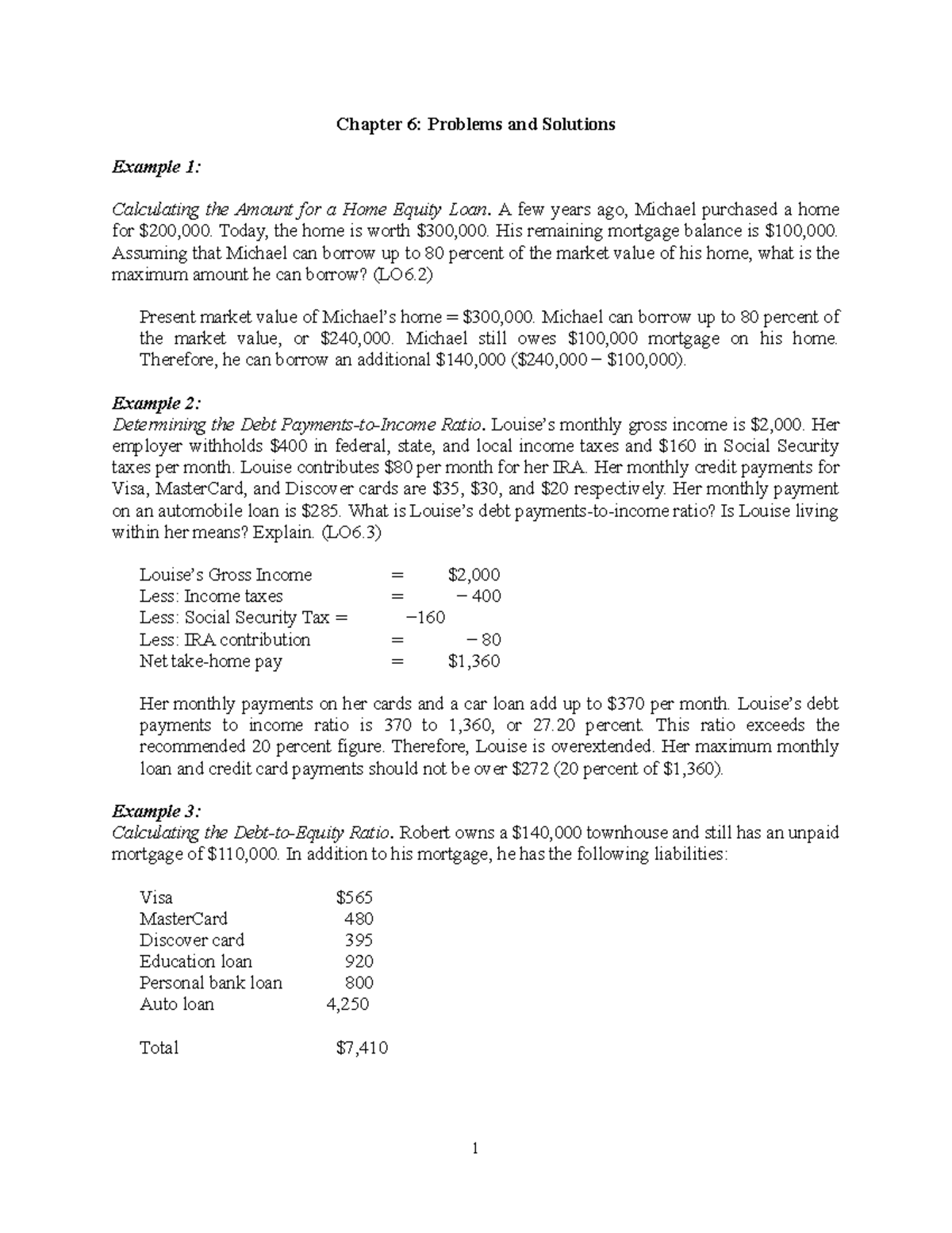 Chapter 6 Numerical Examples - Chapter 6: Problems and Solutions ...